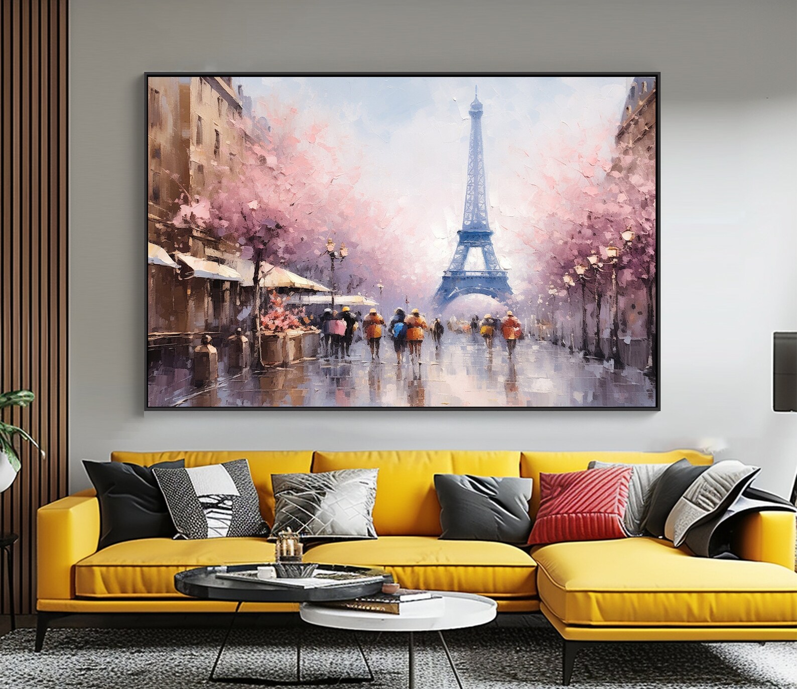 Eiffel Tower, Sakura, Person 100% Hand Painted, Textured Painting ...