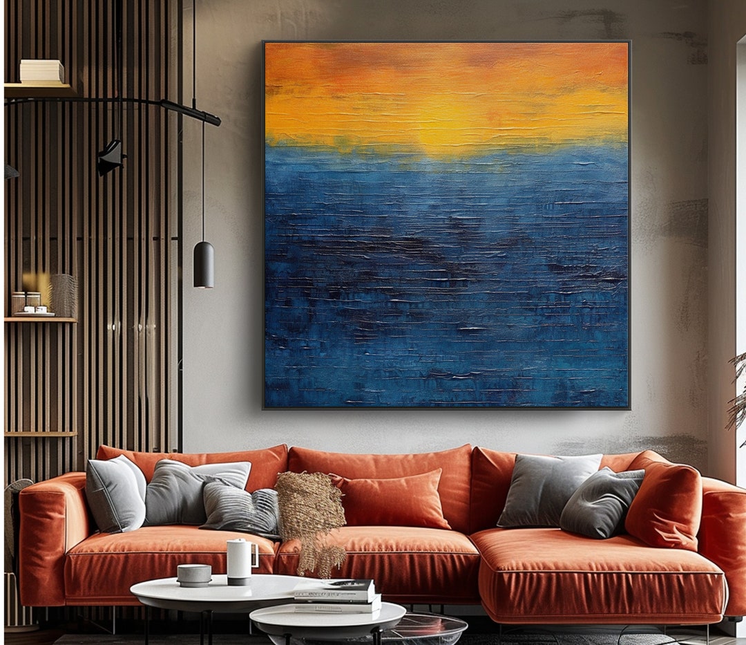 Ocean, Blue, Rising Sun, 100% Hand Painted, Textured Painting, Acrylic ...