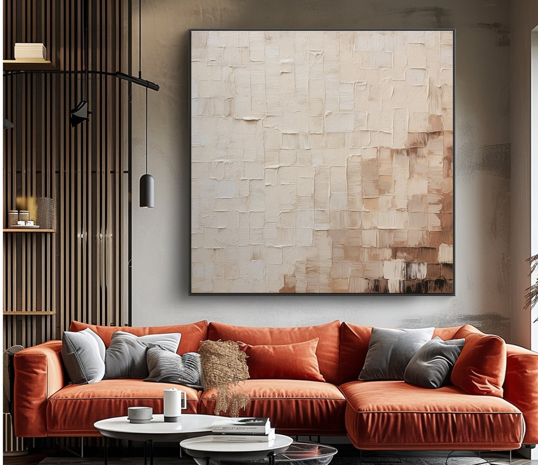 Abstract Squares, Beige, Cream, 100% Hand Painted, Textured Painting ...