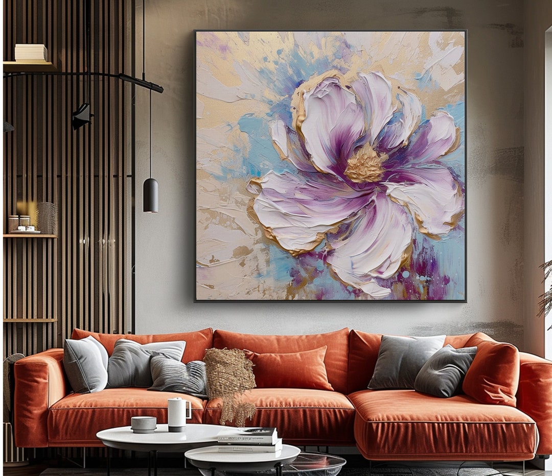 Purple Flower Oil Painting, 100% Hand Painted, Textured Painting ...