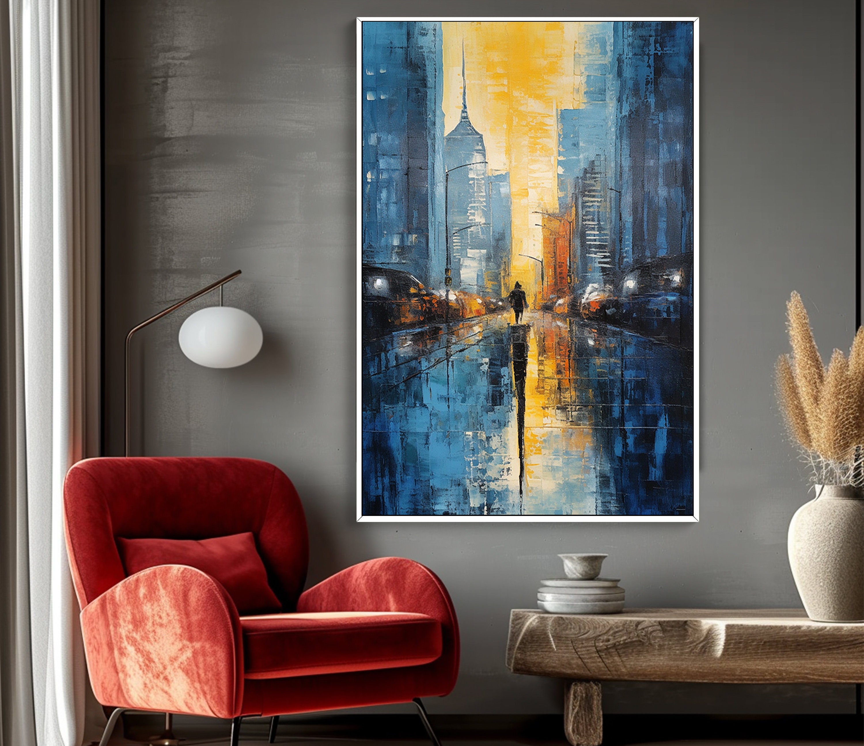 City, Human Silhouette, 100% Hand Painted, Textured Painting, Acrylic ...