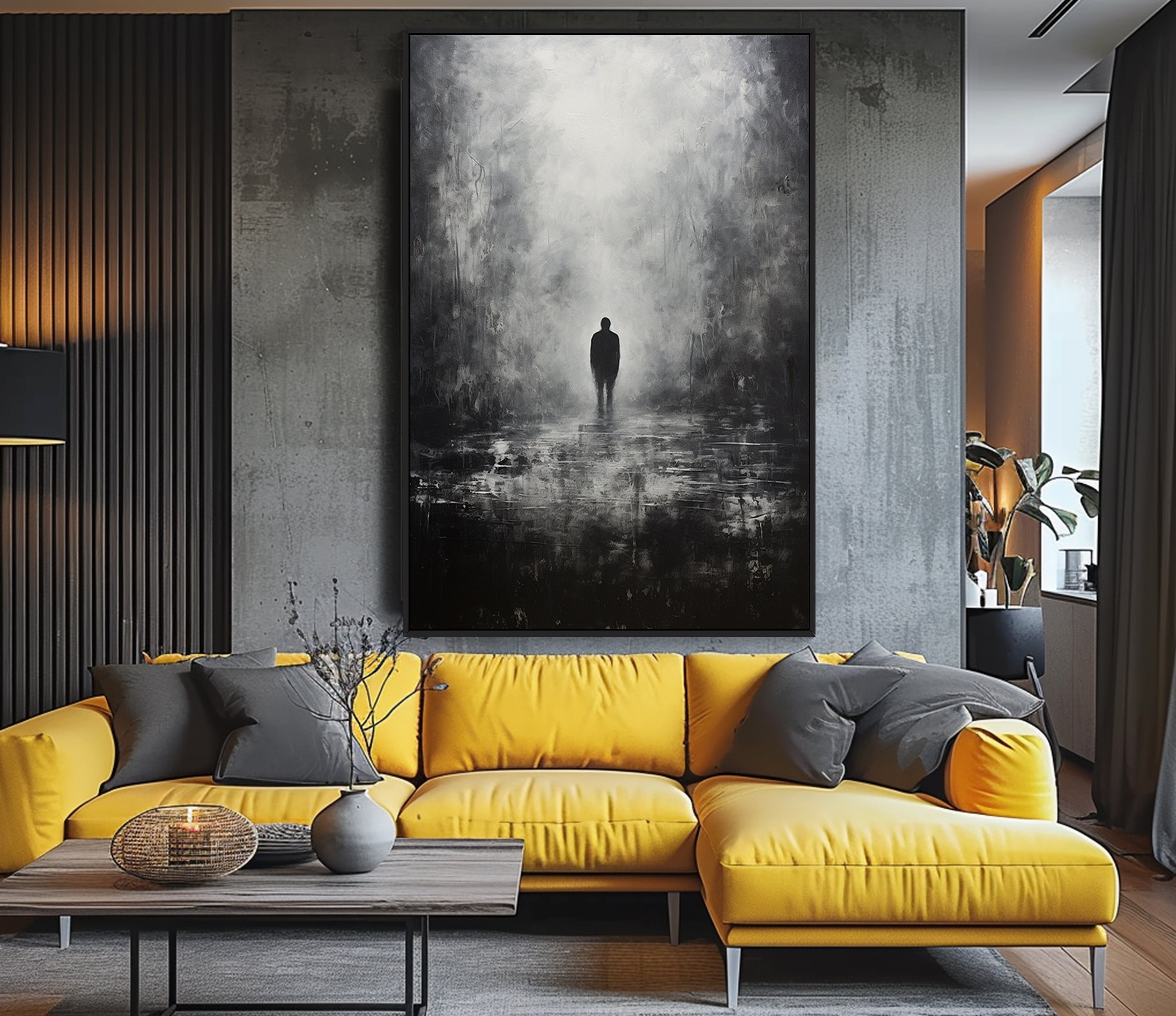 Dark, Alone Man in the Light, 100% Hand Painted, Textured Painting ...