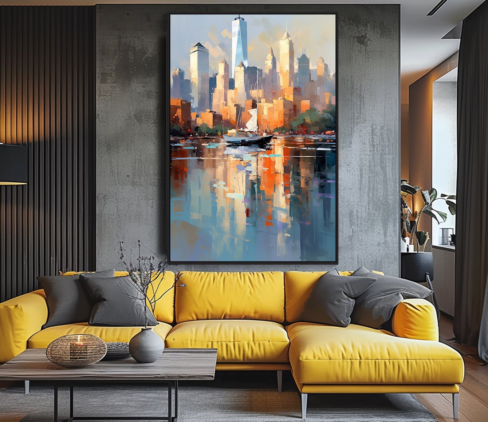 Skyscraper Painting, City View, 100% Hand Painted, Textured Painting ...