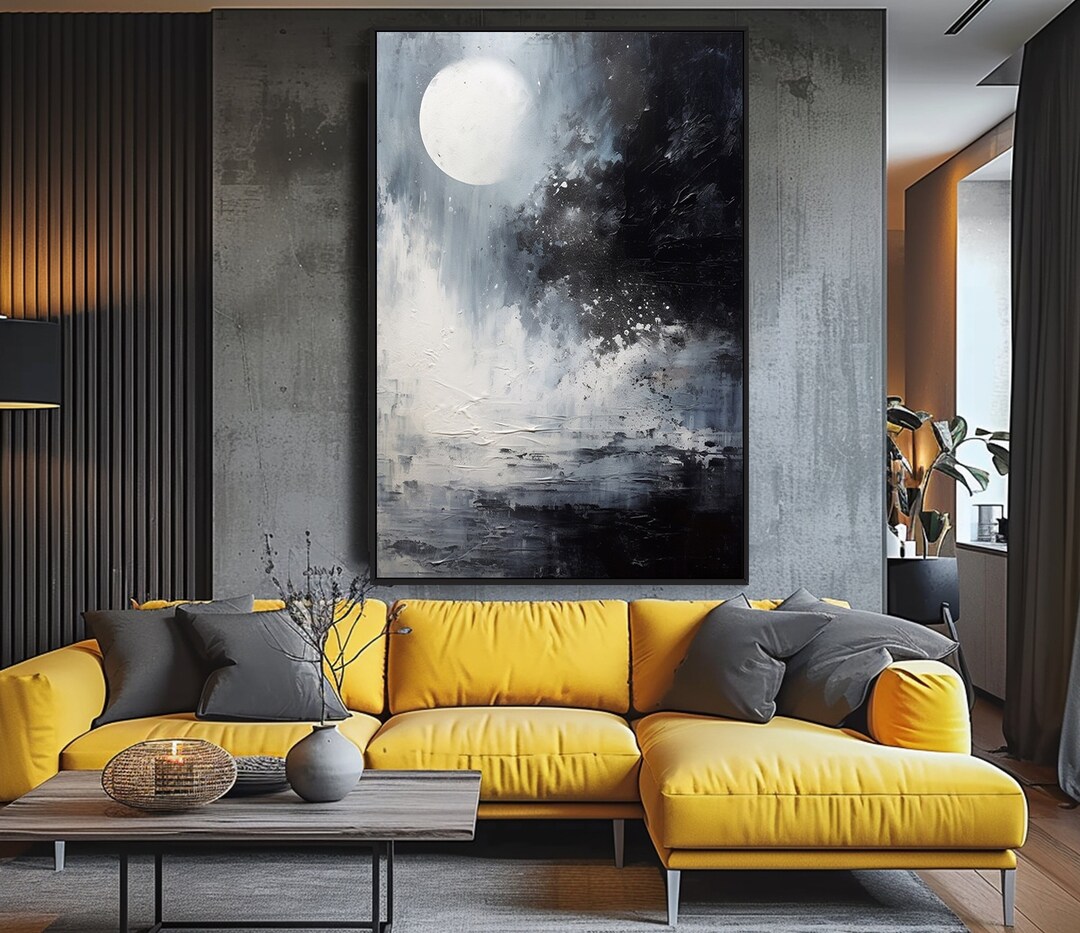 Moon, Black and White, 100% Hand Painted, Textured Painting, Acrylic ...