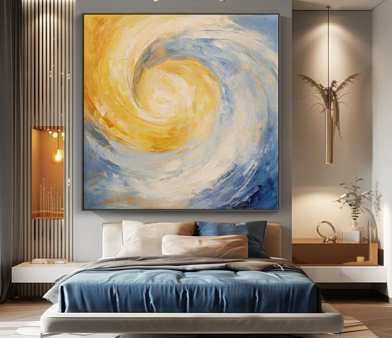 Hurricane, Yellow, Blue, Swirl, 100% Hand Painted, Textured Painting ...