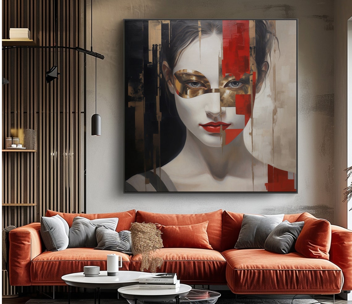 Woman Handmade Face Artwork Abstract Lady Painting Framed Woman ...