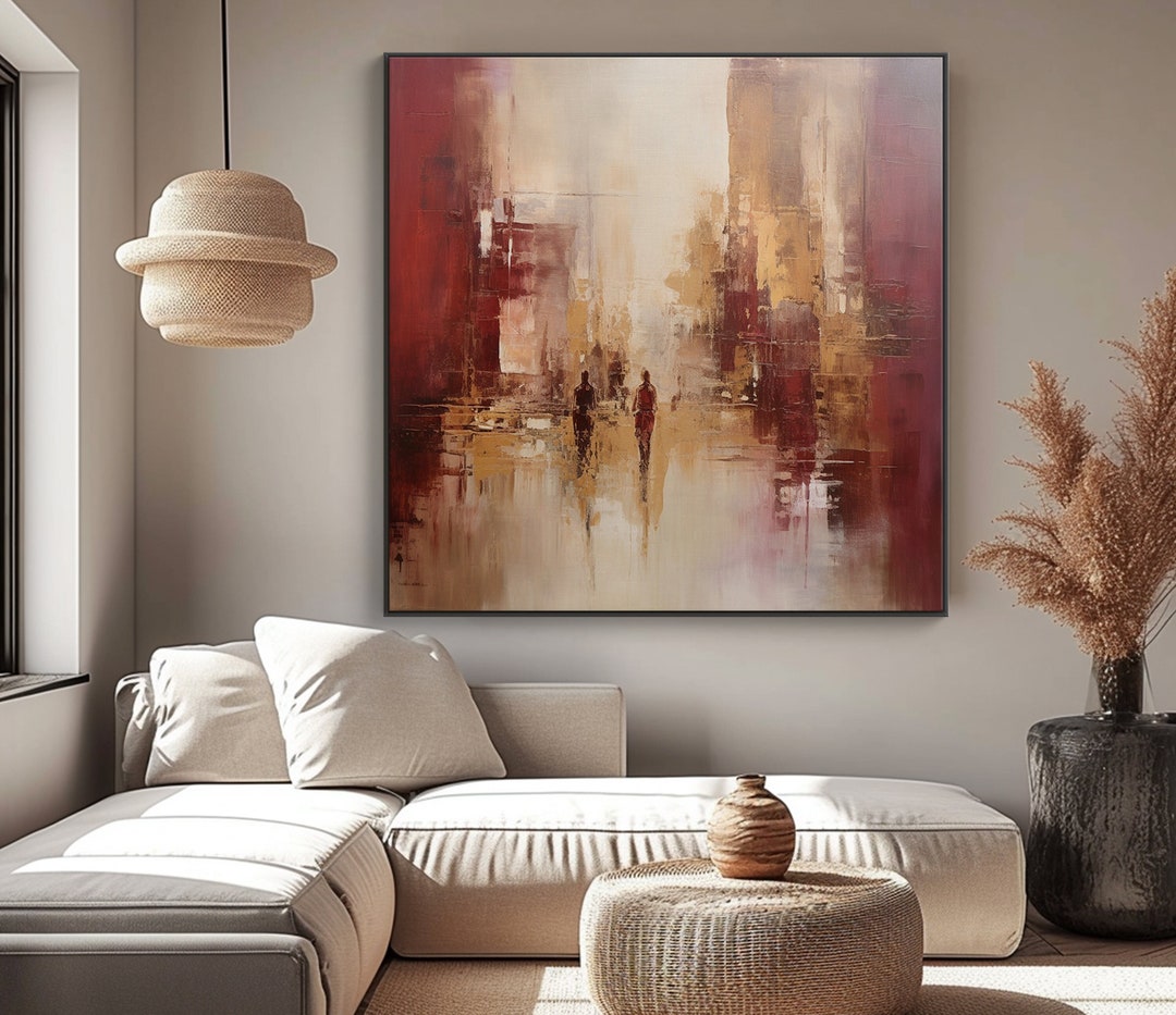 Red Gold Abstract Painting For, 100% Hand Painted, Textured Painting ...