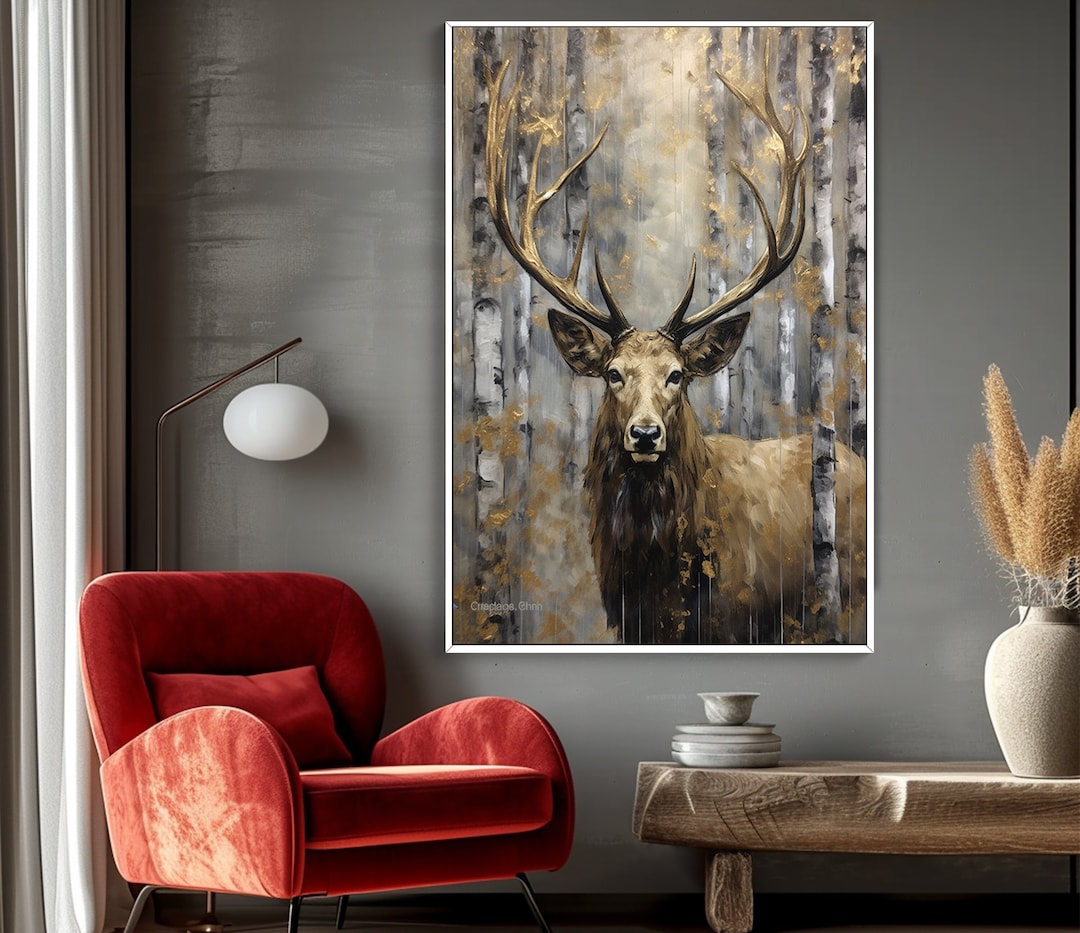 Gold and Black Deer, 100% Hand Painted, Textured Painting, Acrylic ...