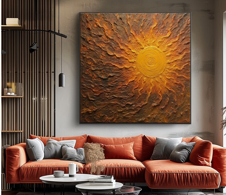 Sun and Sun Rays, 100% Hand Painted, Textured Painting, Acrylic ...