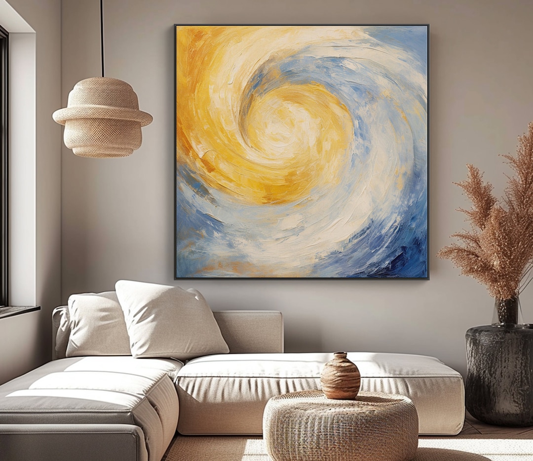 Hurricane, Yellow, Blue, Swirl, 100% Hand Painted, Textured Painting ...