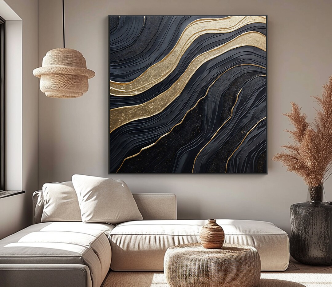 Black and Gold, 100% Hand Painted, Textured Painting, Acrylic Abstract ...