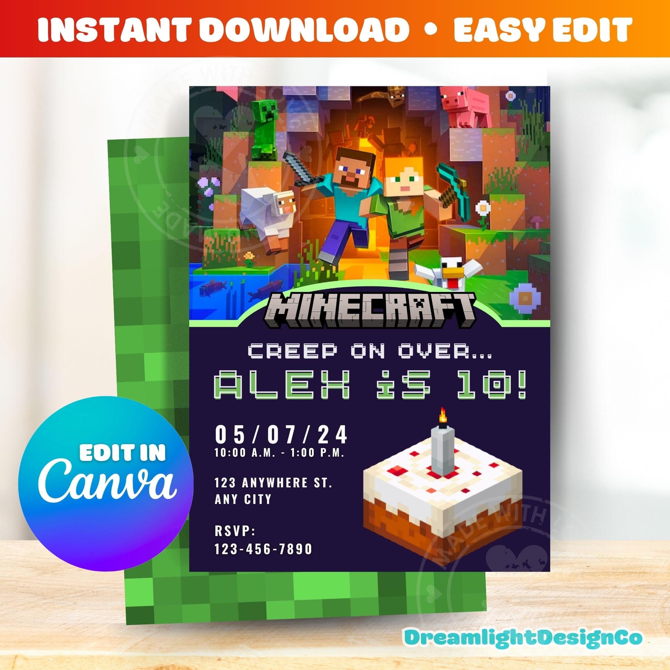 Editable Minecraft Birthday Invitation Template | DIY Minecraft Party ...