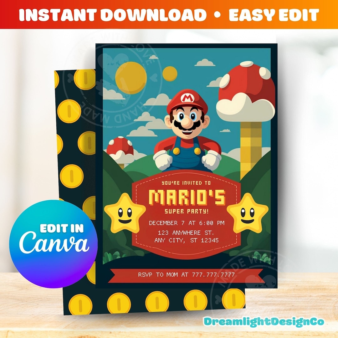 Editable Super Mario Birthday Invitation Template | DIY Mario Party ...