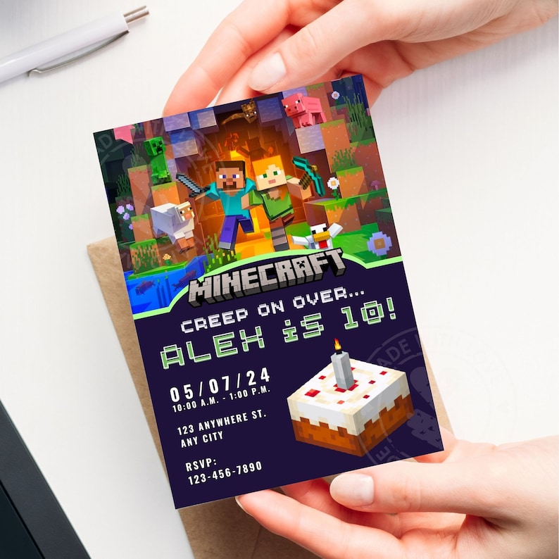 Editable Minecraft Birthday Invitation Template | DIY Minecraft Party ...