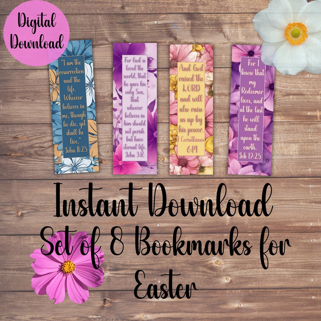 Easter Bible Verse Set of 8 Printable Bookmarks, Downloadable Bookmarks ...