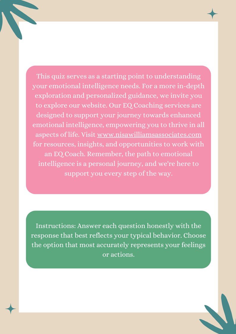 Emotional Intelligence Quiz, Printable - Etsy