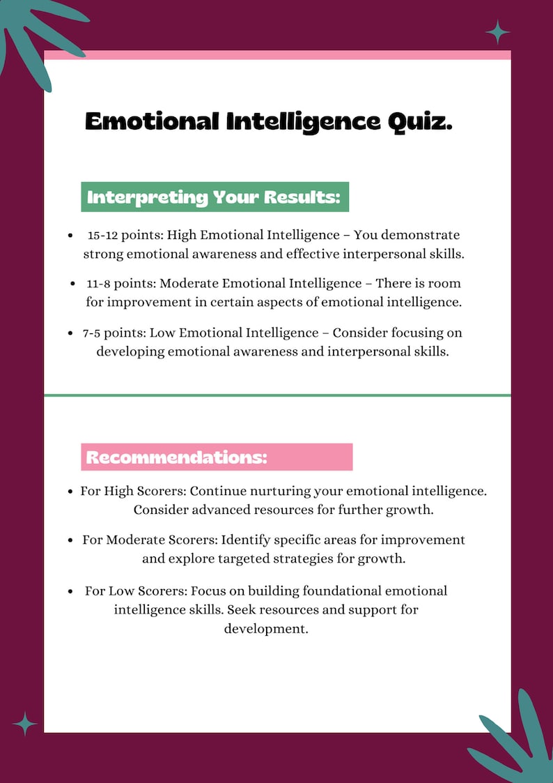 Emotional Intelligence Quiz, Printable - Etsy