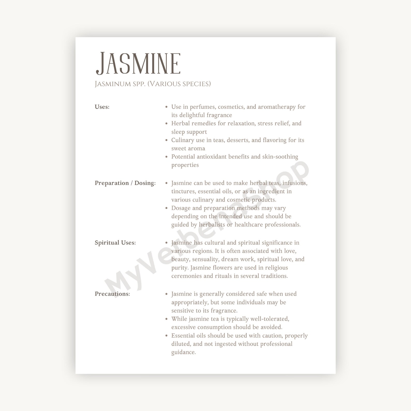 Jasmine Herbal Printable - Detailed Plant Guide & Uses - Spiritual ...