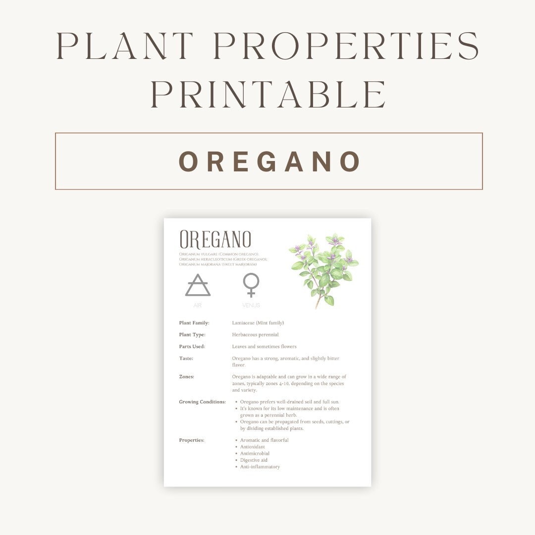 Oregano Herbal Printable - Detailed Plant Guide & Uses - Spiritual ...