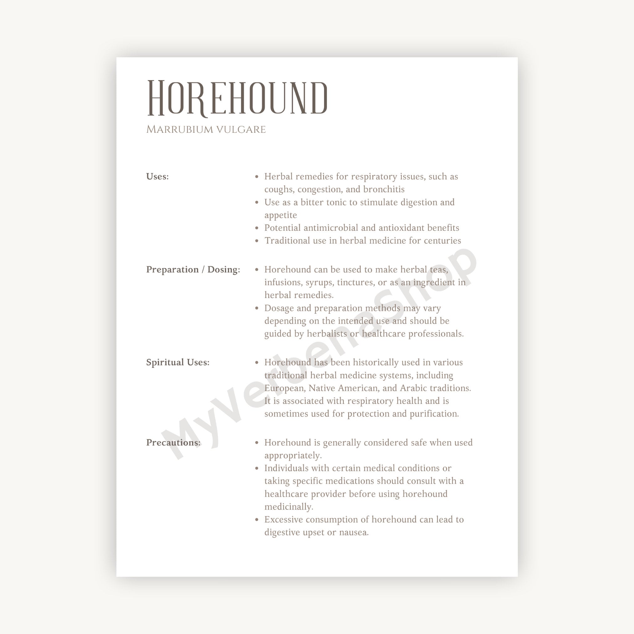 Horehound Herbal Printable - Detailed Plant Guide & Uses - Spiritual ...
