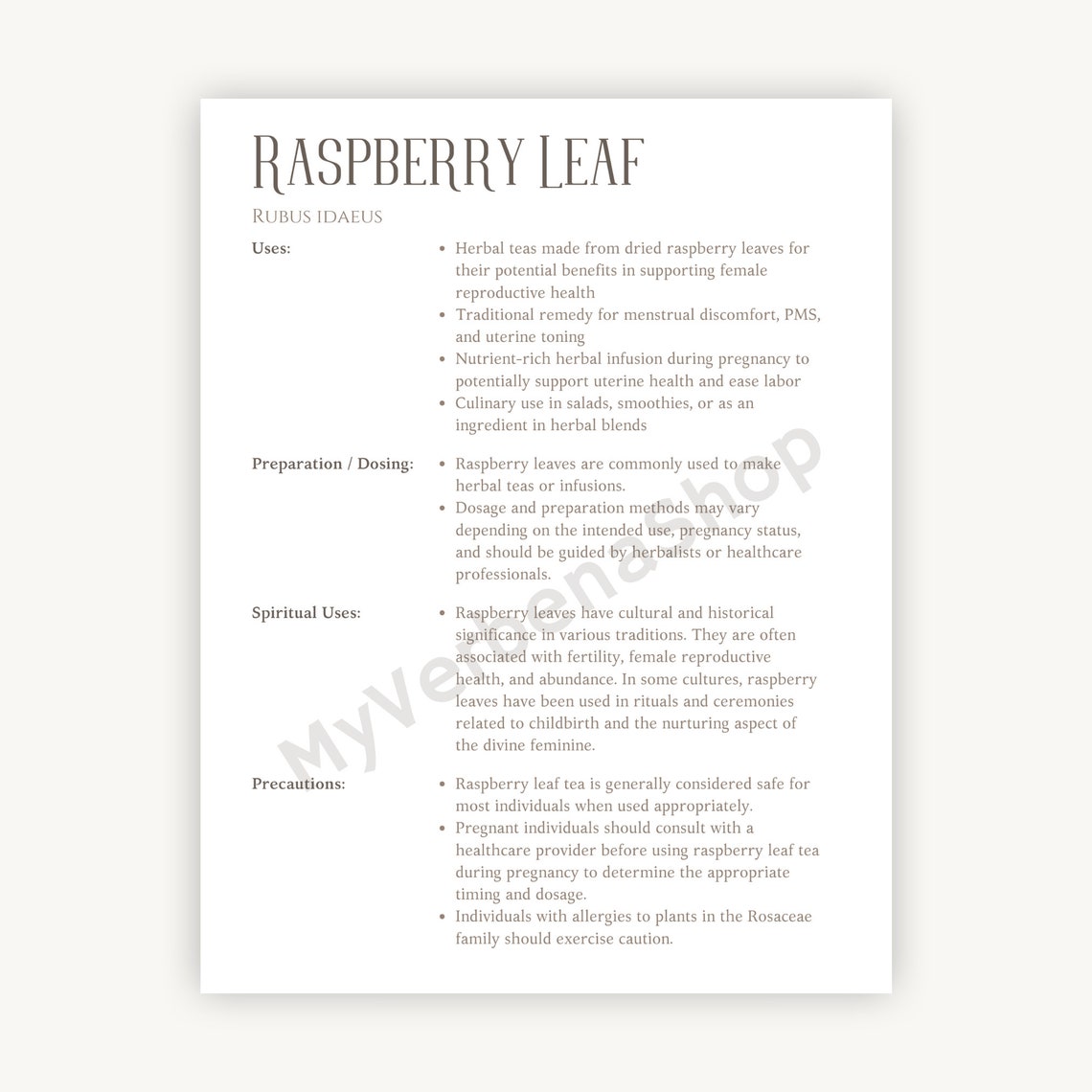 Raspberry Leaf Herbal Printable - Detailed Plant Guide & Uses ...