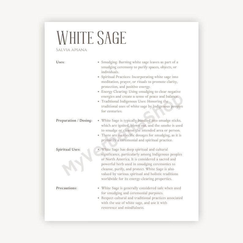 White Sage Herbal Printable - Detailed Plant Guide & Uses - Spiritual ...