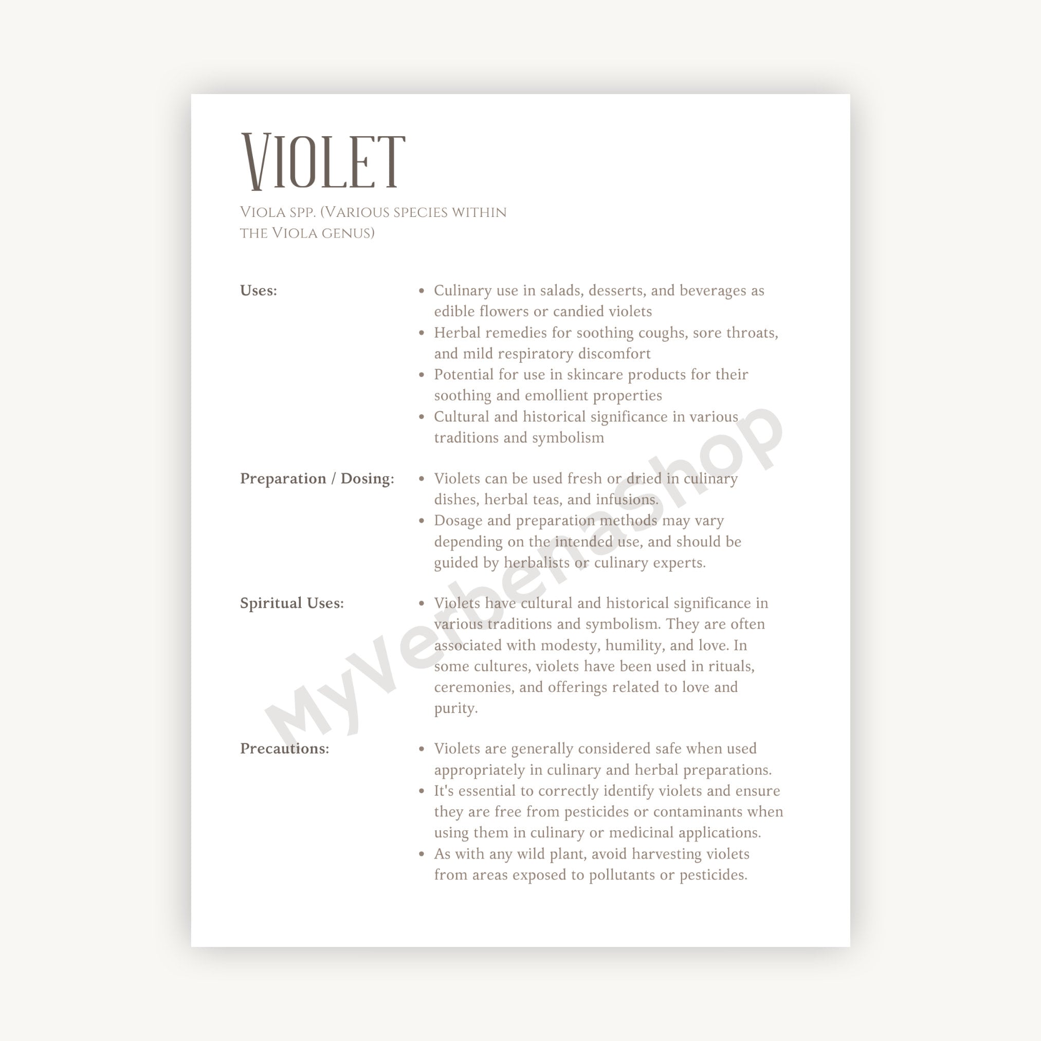 Violet Herbal Printable - Detailed Plant Guide & Uses - Spiritual ...