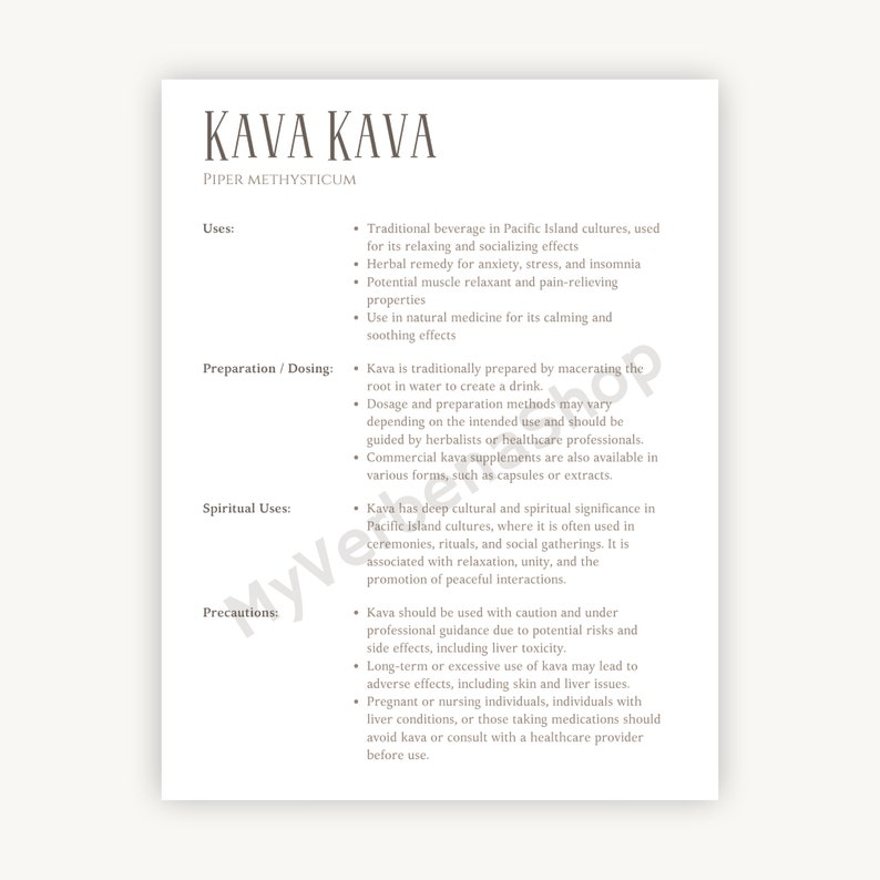 Kava Kava Herbal Printable - Detailed Plant Guide & Uses - Spiritual ...