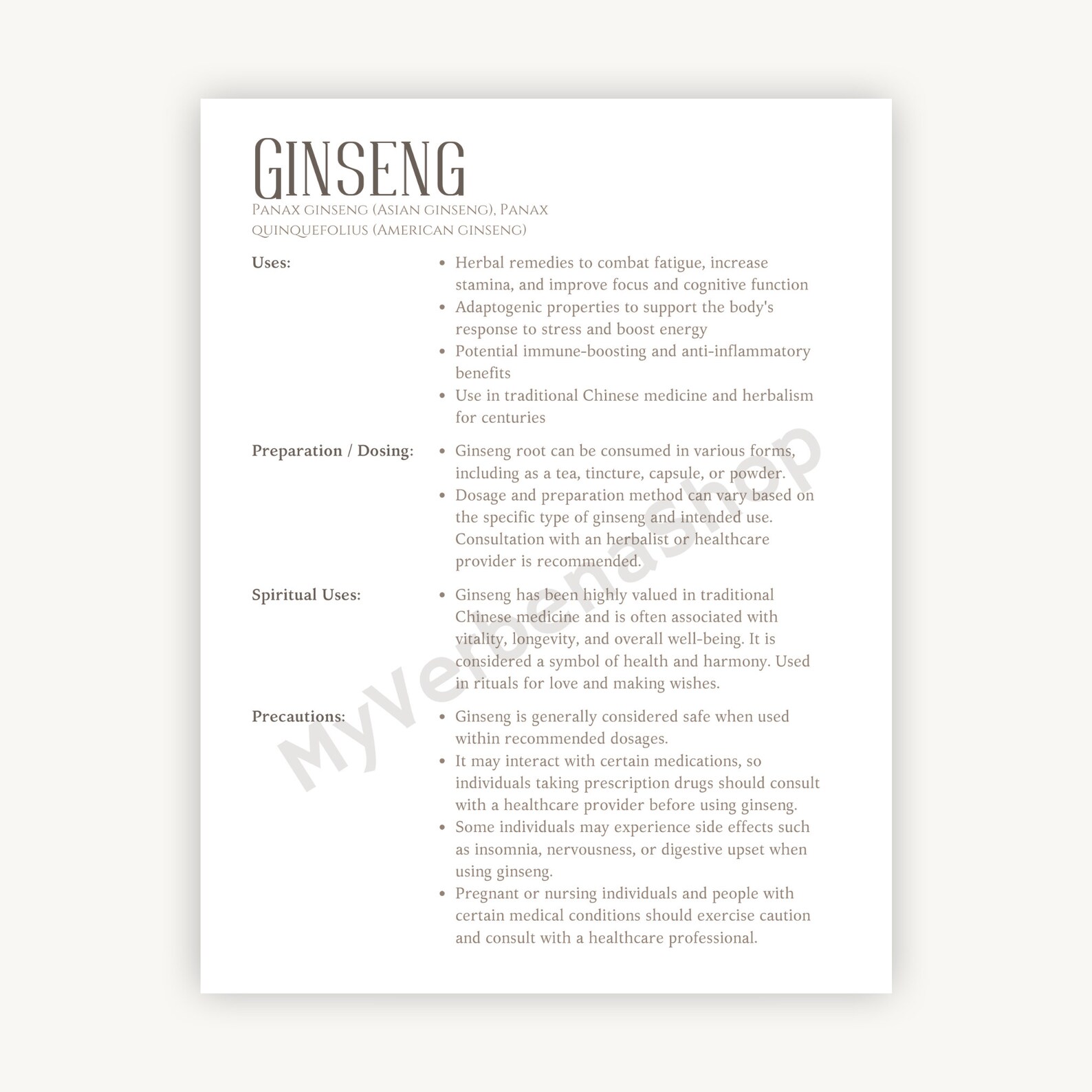 Ginseng Herbal Printable - Detailed Plant Guide & Uses - Spiritual ...