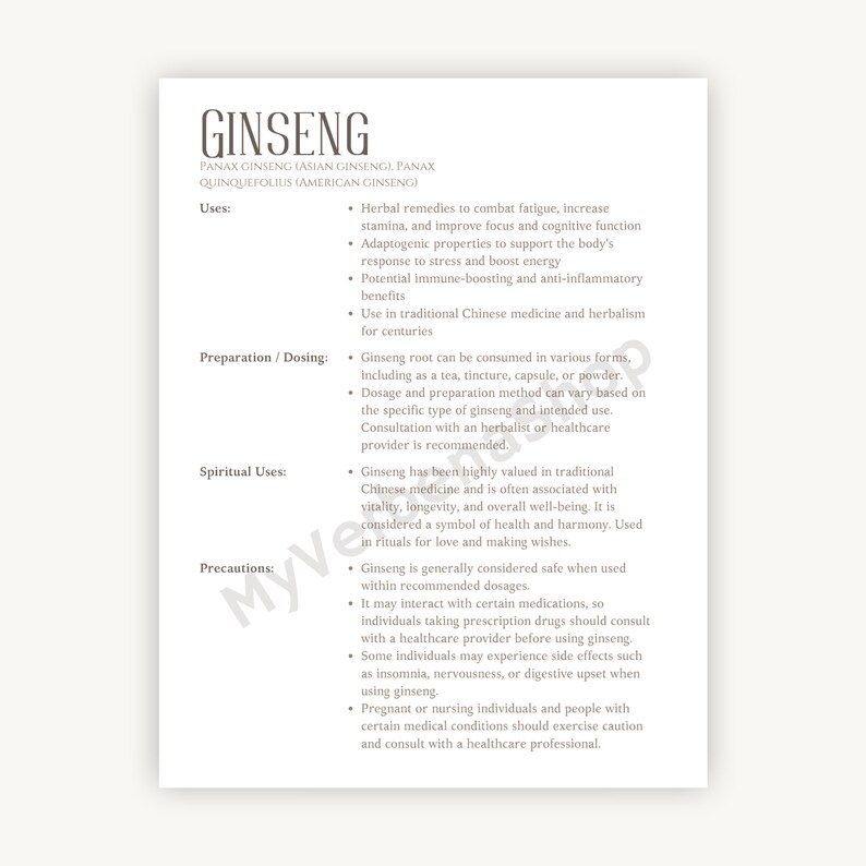Ginseng Herbal Printable - Detailed Plant Guide & Uses - Spiritual ...