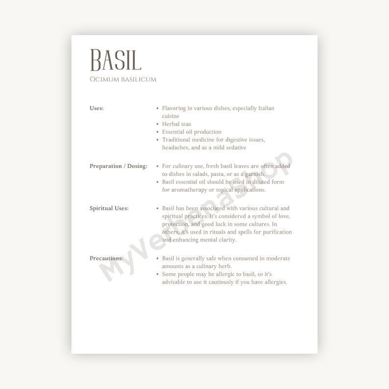 Basil Herbal Printable - Detailed Plant Guide & Uses - Spiritual ...