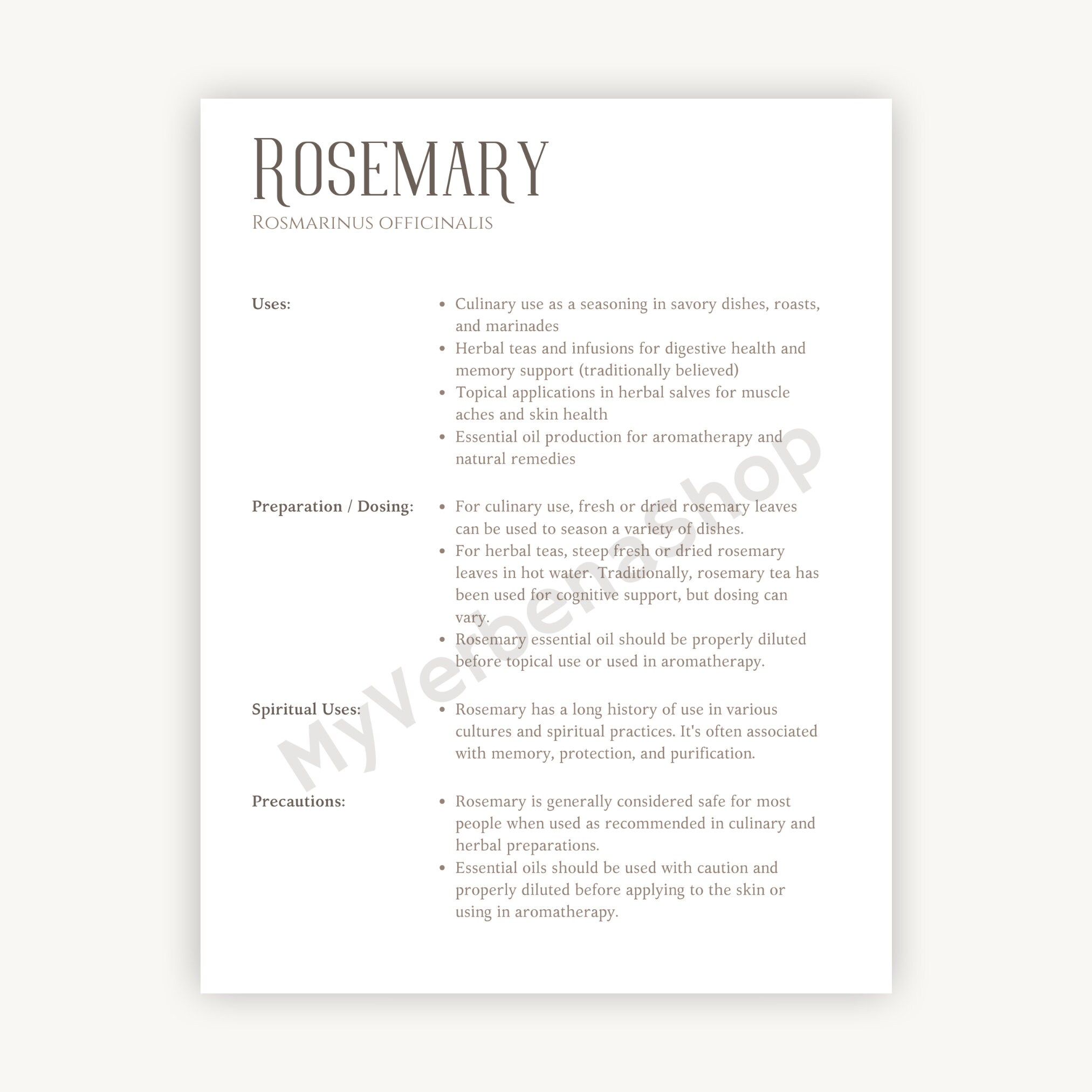 Rosemary Herbal Printable - Detailed Plant Guide & Uses - Spiritual ...