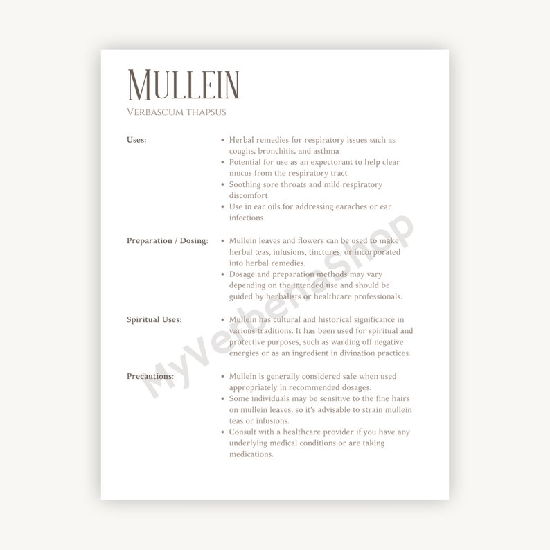 Mullein Herbal Printable - Detailed Plant Guide & Uses - Spiritual ...