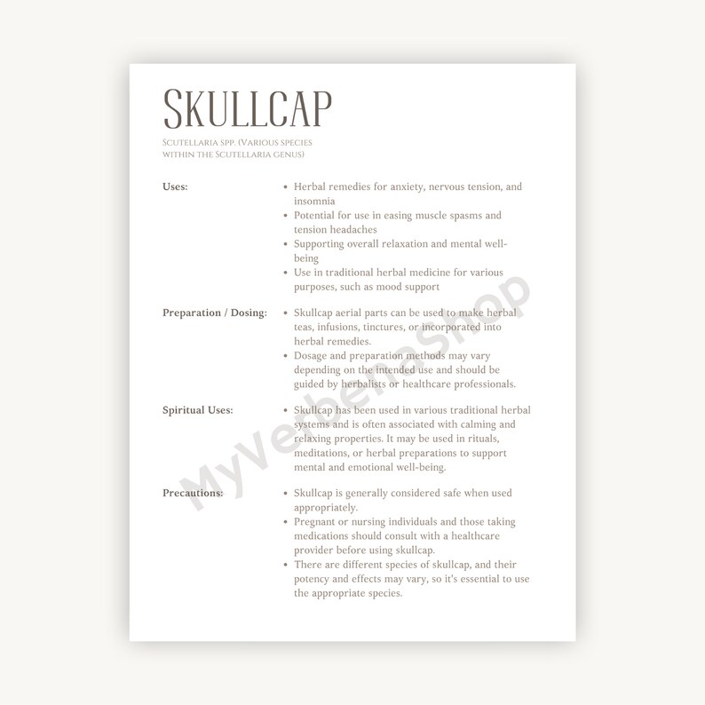 Skullcap Herbal Printable - Detailed Plant Guide & Uses - Spiritual ...