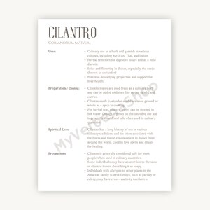 Cilantro Herbal Printable - Detailed Plant Guide & Uses - Spiritual ...
