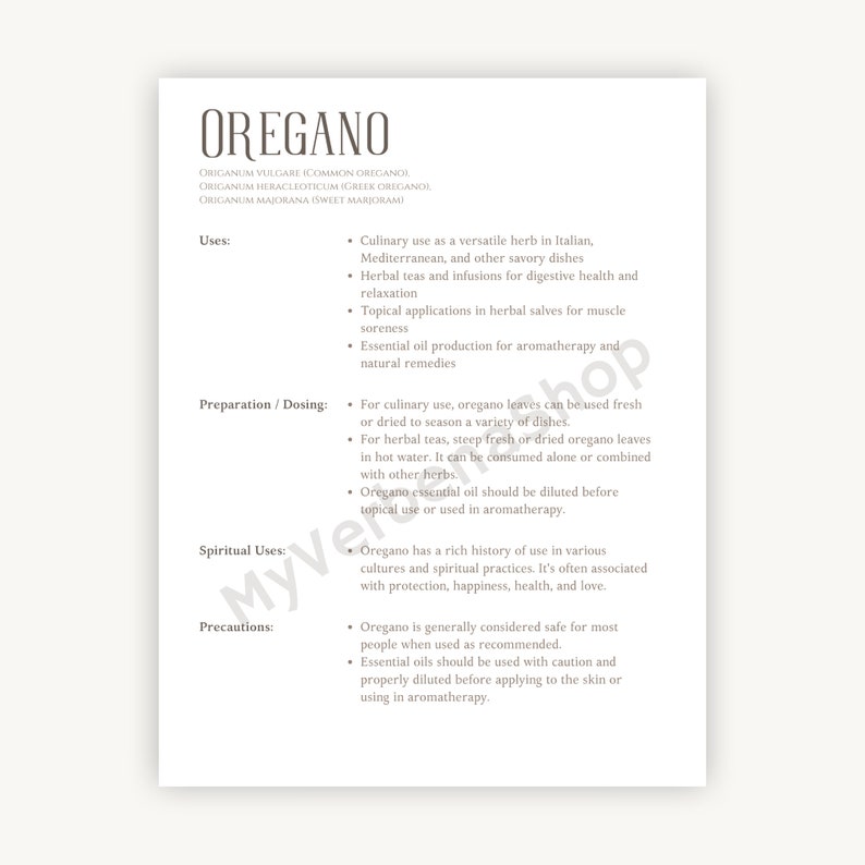 Oregano Herbal Printable - Detailed Plant Guide & Uses - Spiritual ...