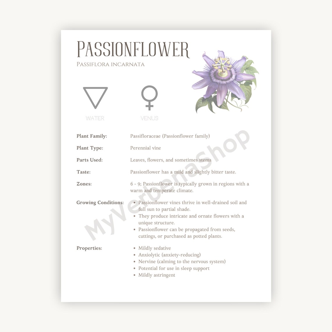 Passionflower Herbal Printable - Detailed Plant Guide & Uses - Spiritual Healing Properties ...