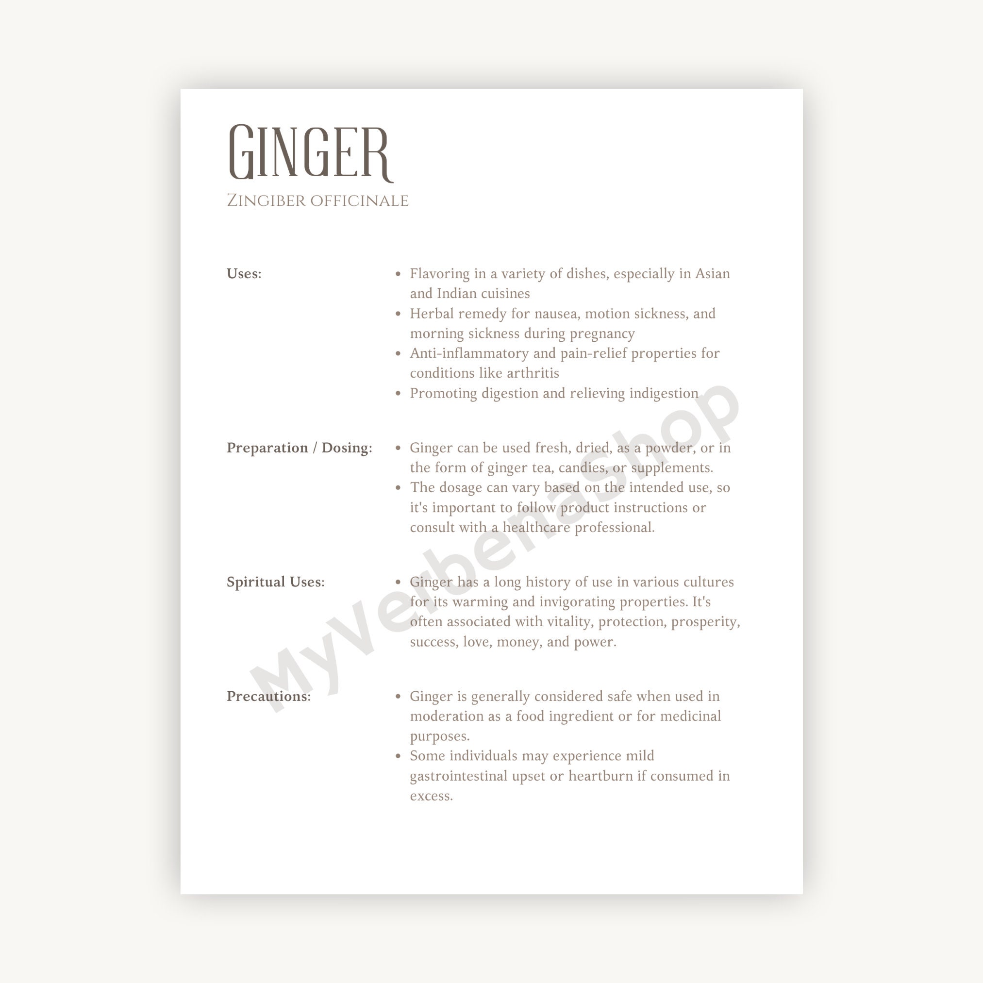Ginger Herbal Printable - Detailed Plant Guide & Uses - Spiritual ...