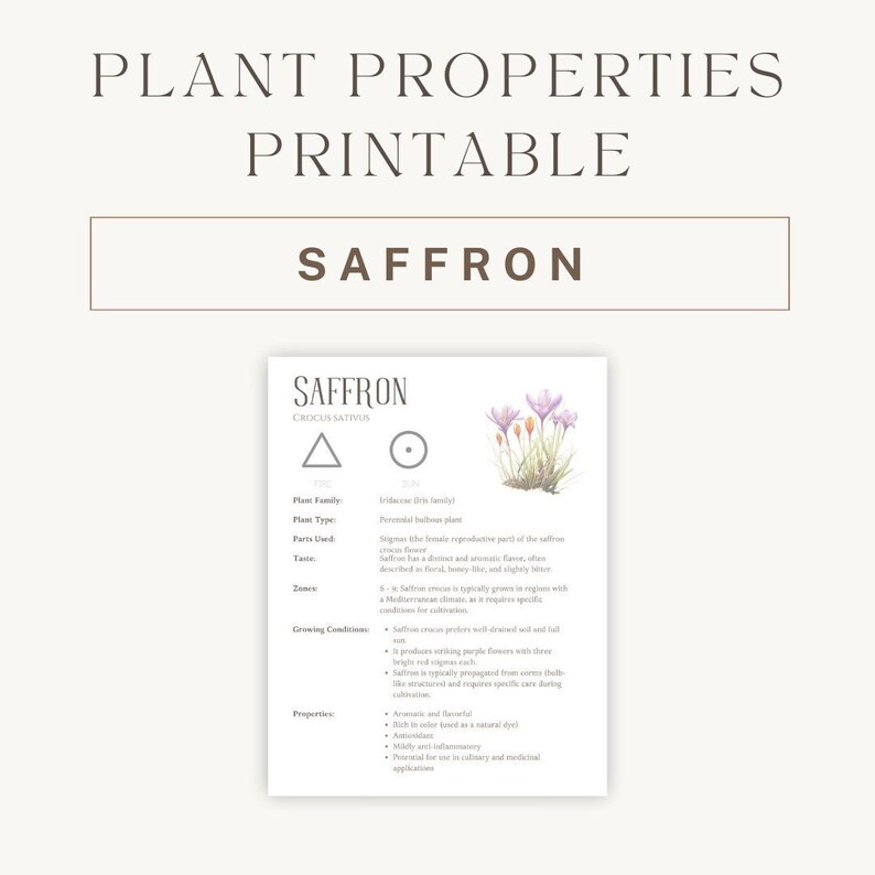 Saffron Herbal Printable - Detailed Plant Guide & Uses - Spiritual ...