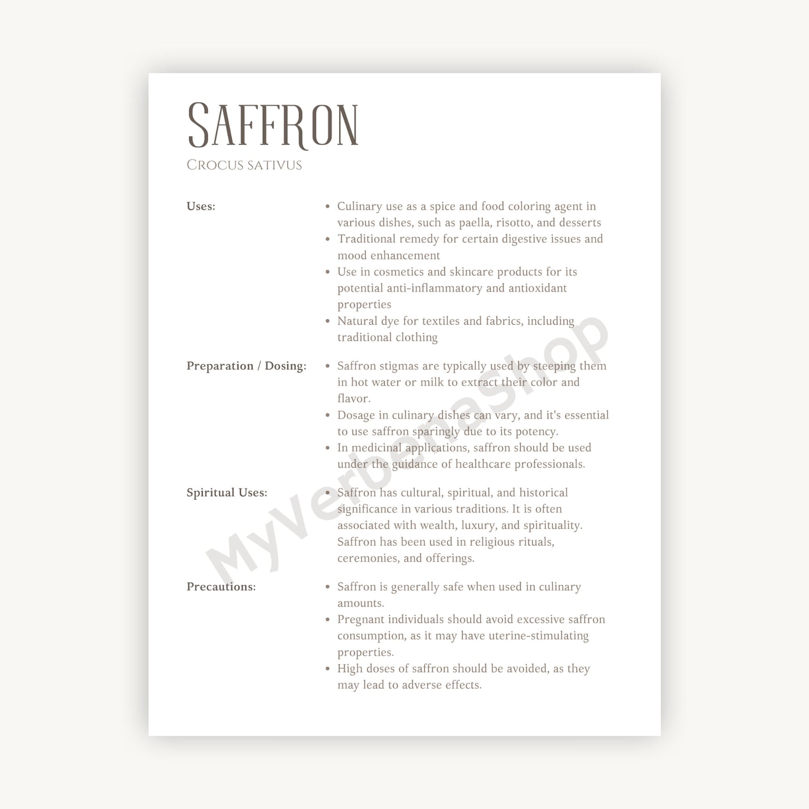 Saffron Herbal Printable - Detailed Plant Guide & Uses - Spiritual ...