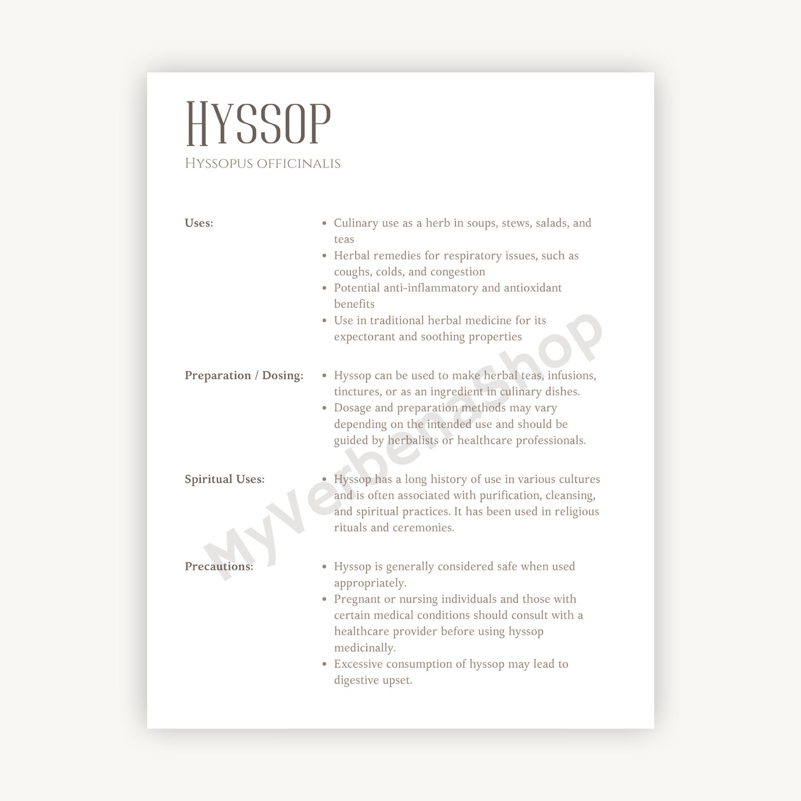 Hyssop Herbal Printable - Detailed Plant Guide & Uses - Spiritual ...