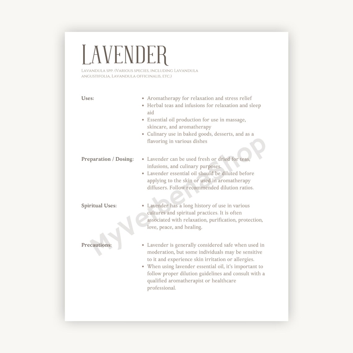 Lavender Herbal Printable - Detailed Plant Guide & Uses - Spiritual ...