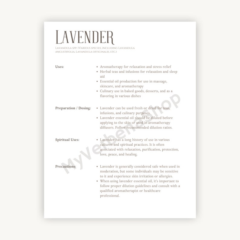 Lavender Herbal Printable - Detailed Plant Guide & Uses - Spiritual ...