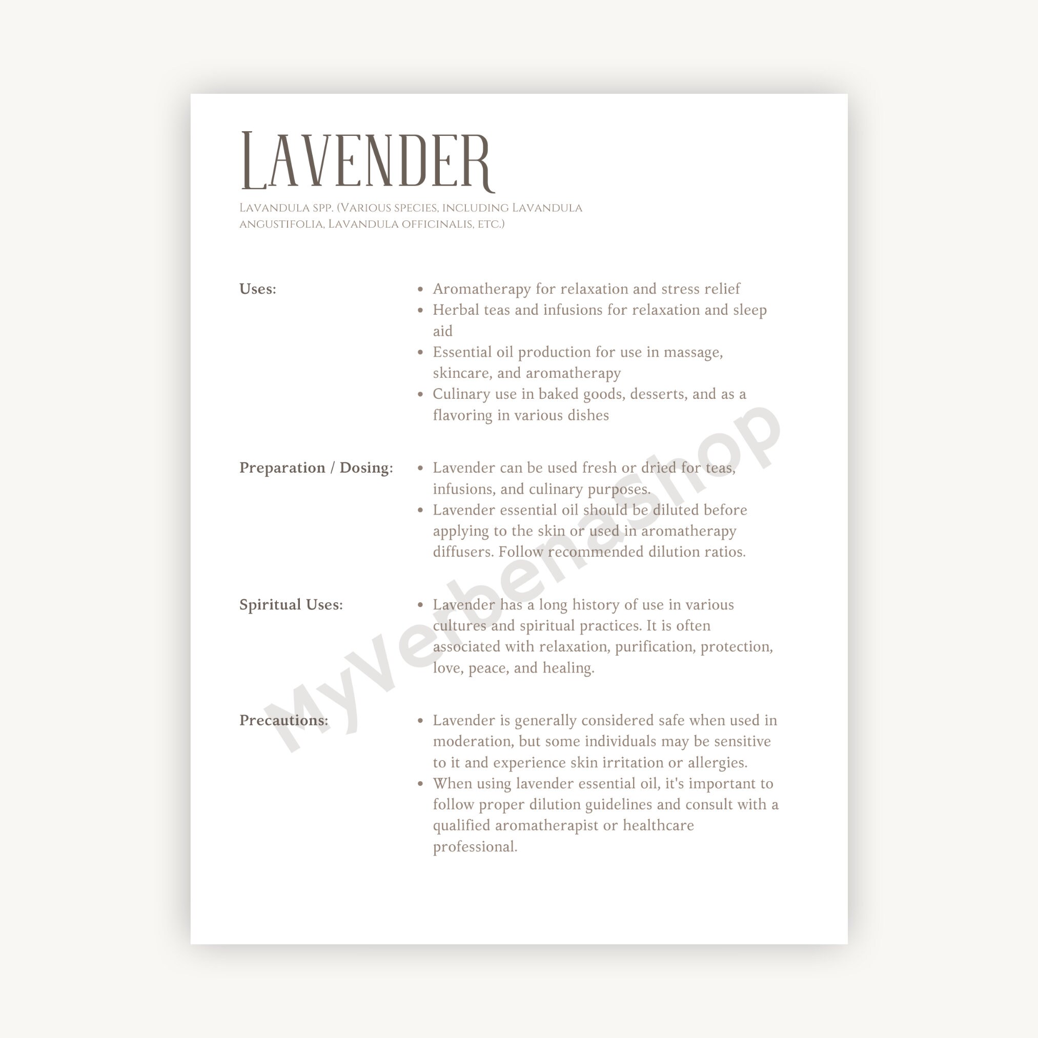Lavender Herbal Printable - Detailed Plant Guide & Uses - Spiritual ...