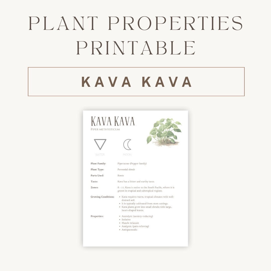 Kava Kava Herbal Printable - Detailed Plant Guide & Uses - Spiritual Healing Properties Chart ...