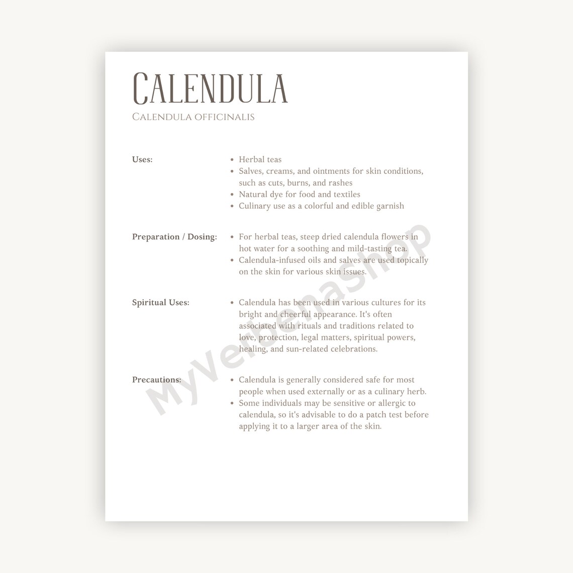 Calendula Herbal Printable - Detailed Plant Guide & Uses - Spiritual ...