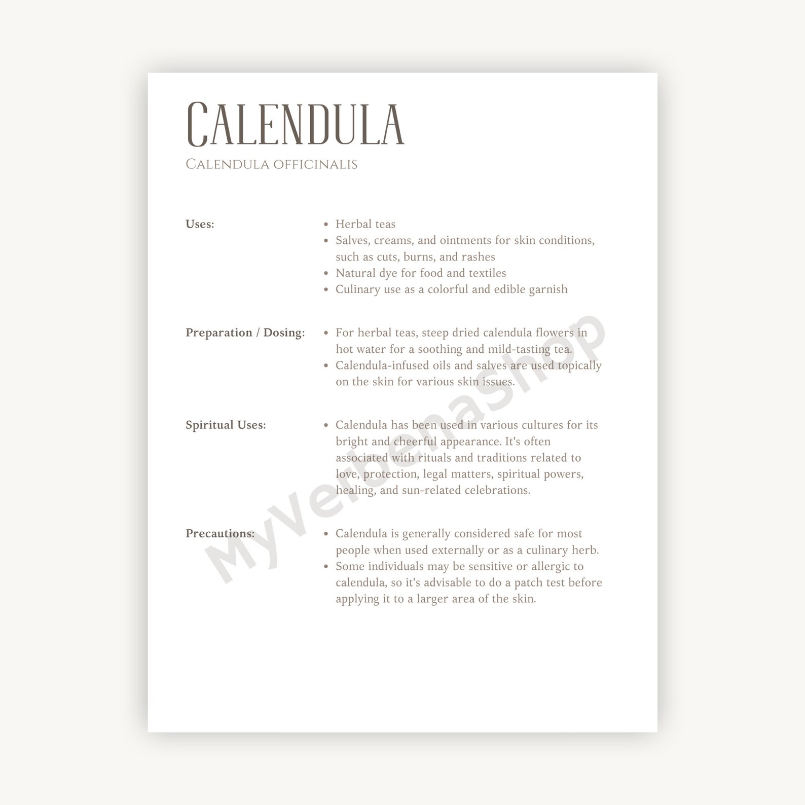 Calendula Herbal Printable - Detailed Plant Guide & Uses - Spiritual ...