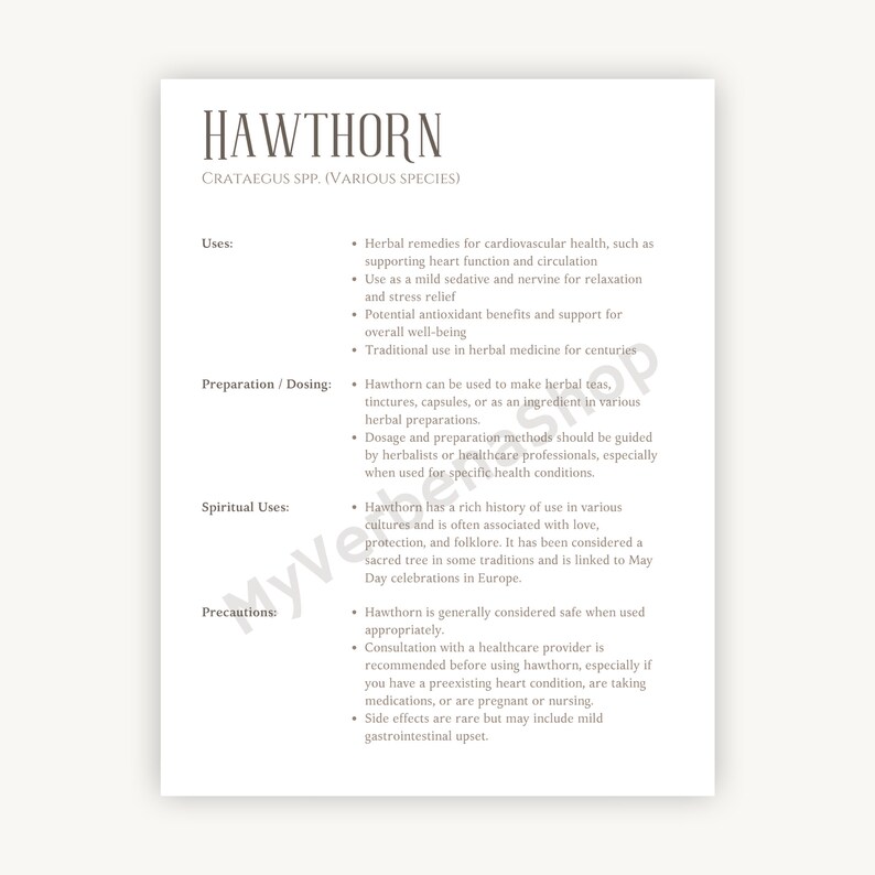 Hawthorn Herbal Printable - Detailed Plant Guide & Uses - Spiritual ...