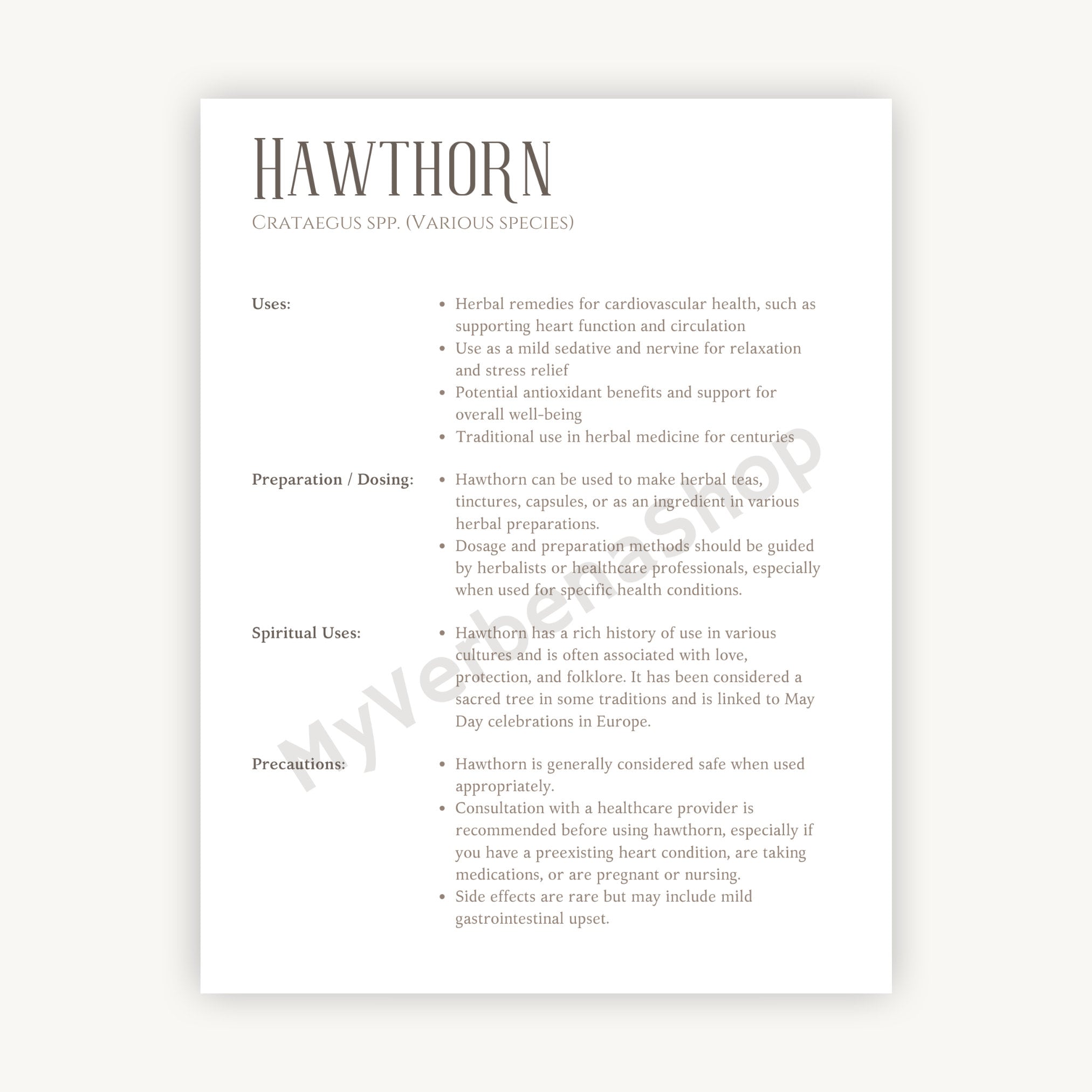 Hawthorn Herbal Printable - Detailed Plant Guide & Uses - Spiritual ...