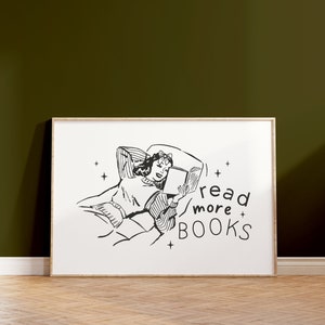 Retro Bookish Wall Art, Bookshelf Décor, Book Lover Art Print, Vintage ...